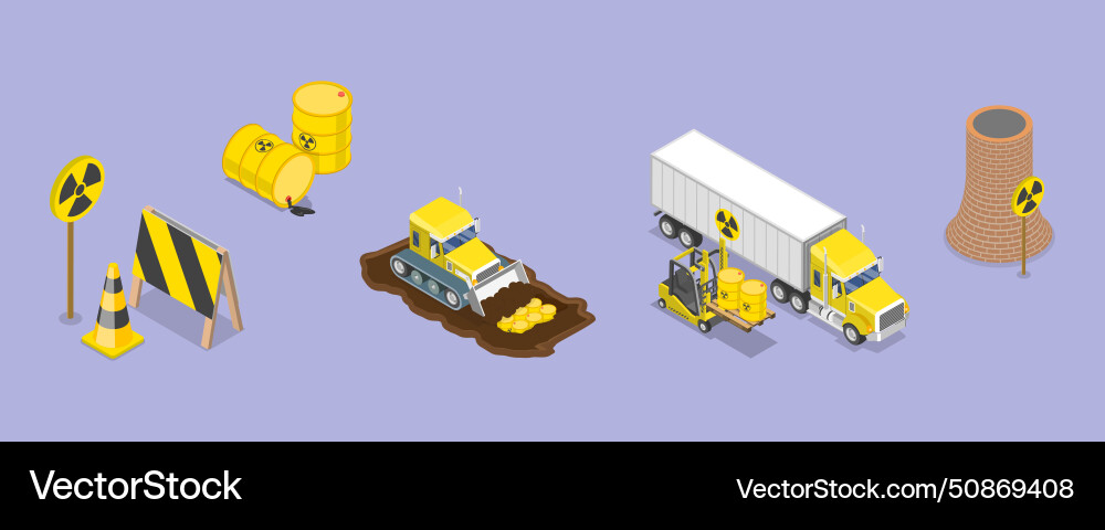 3d isometric flat set of radioactive waste Vector Image