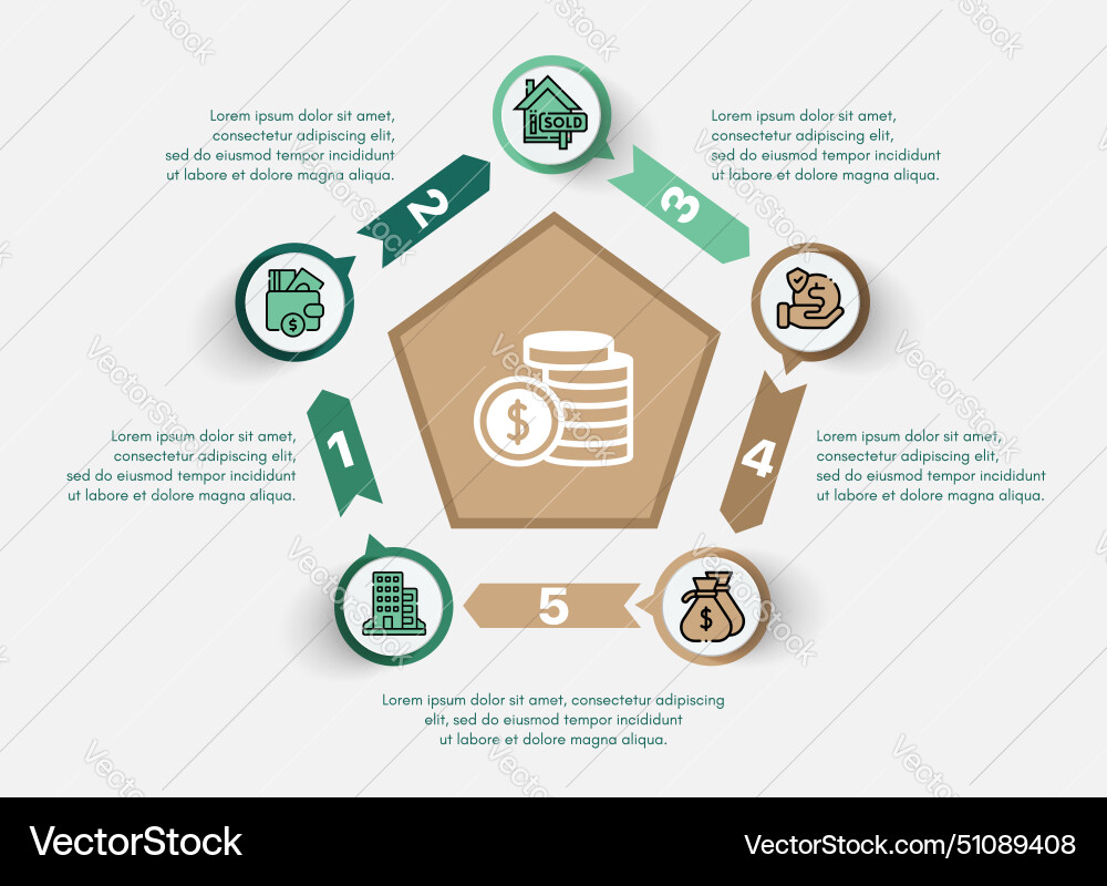 5 stages pentagon shape infographics Royalty Free Vector