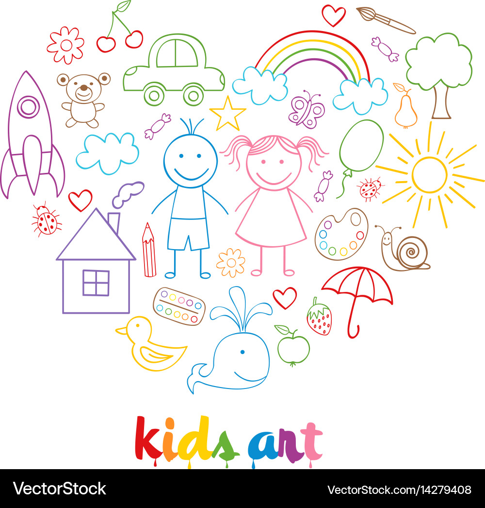 Child Drawings Set - Colorful Icons Royalty Free Vector