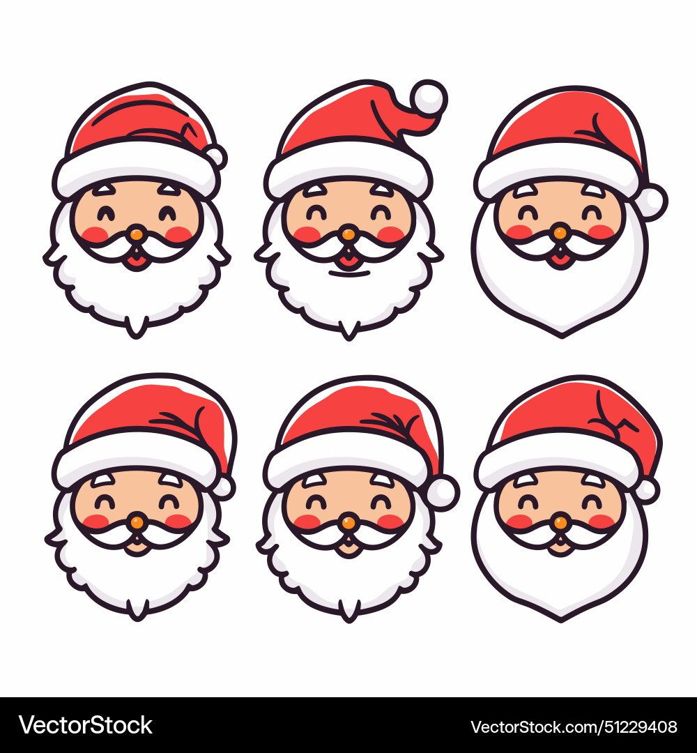 Six santa claus faces different expressions Vector Image