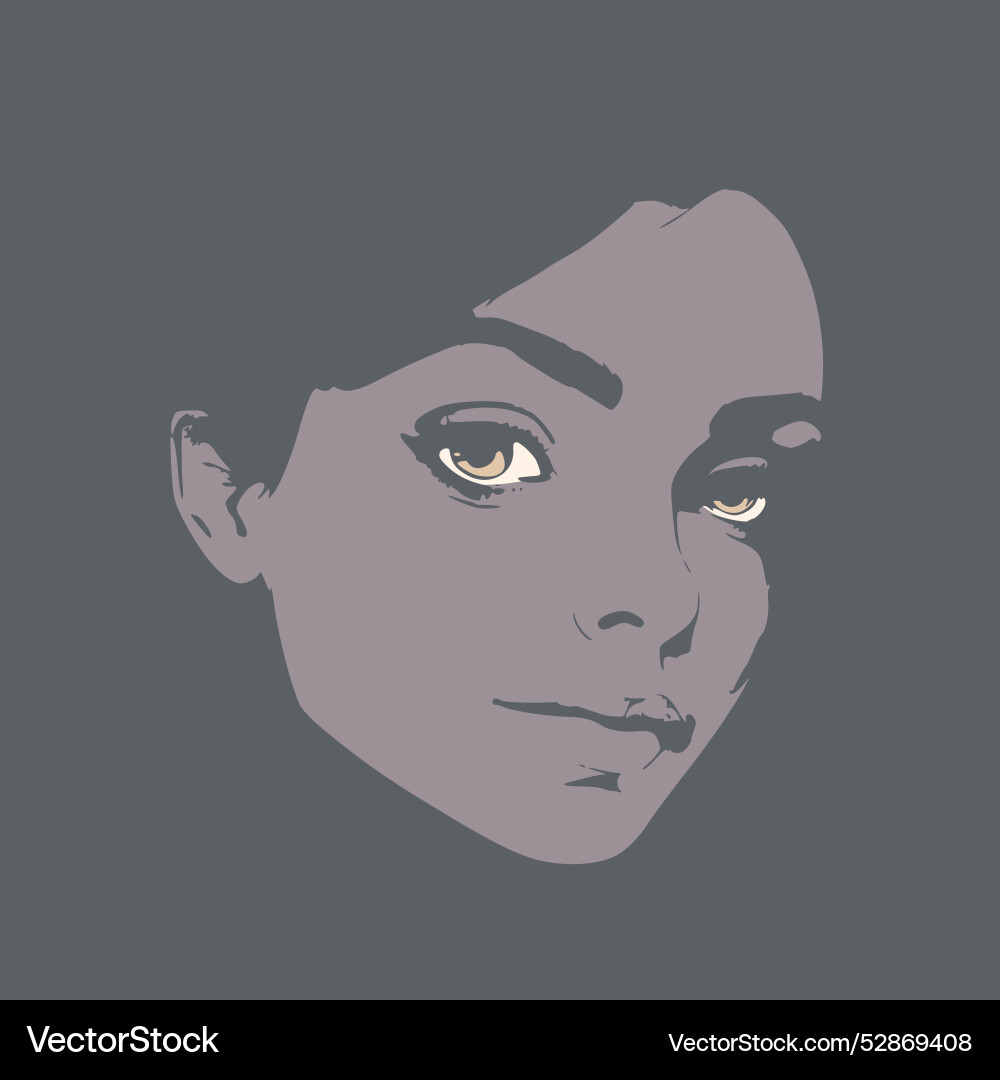 Junge Frau Gesicht Frontansicht in low key style Vektorbild