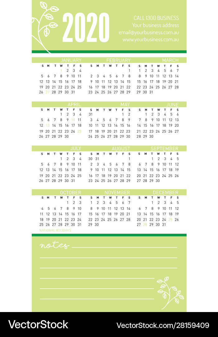 2020 calendar Royalty Free Vector Image - VectorStock