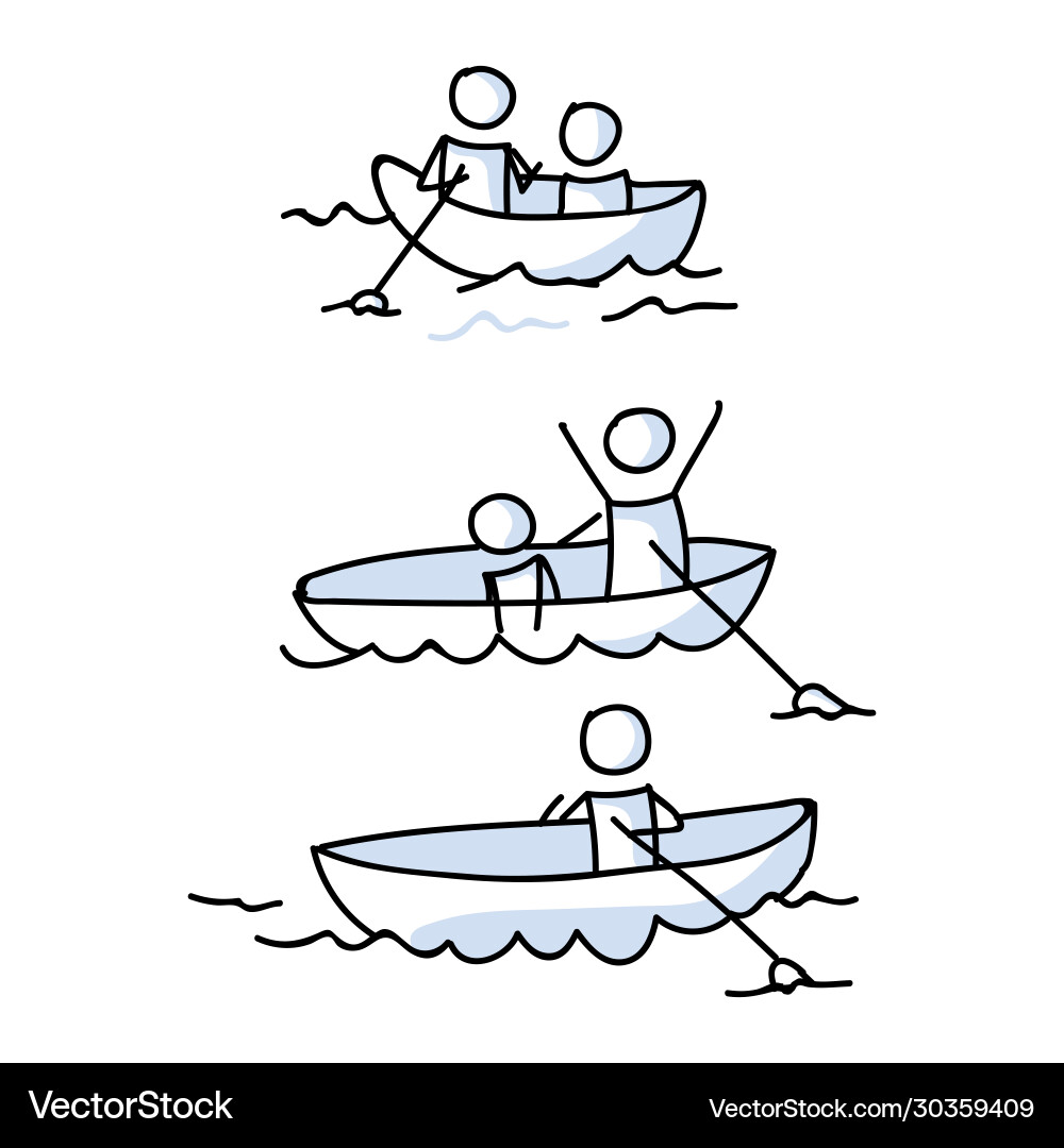 Cute stick figures on kayaking holiday set Vector Image