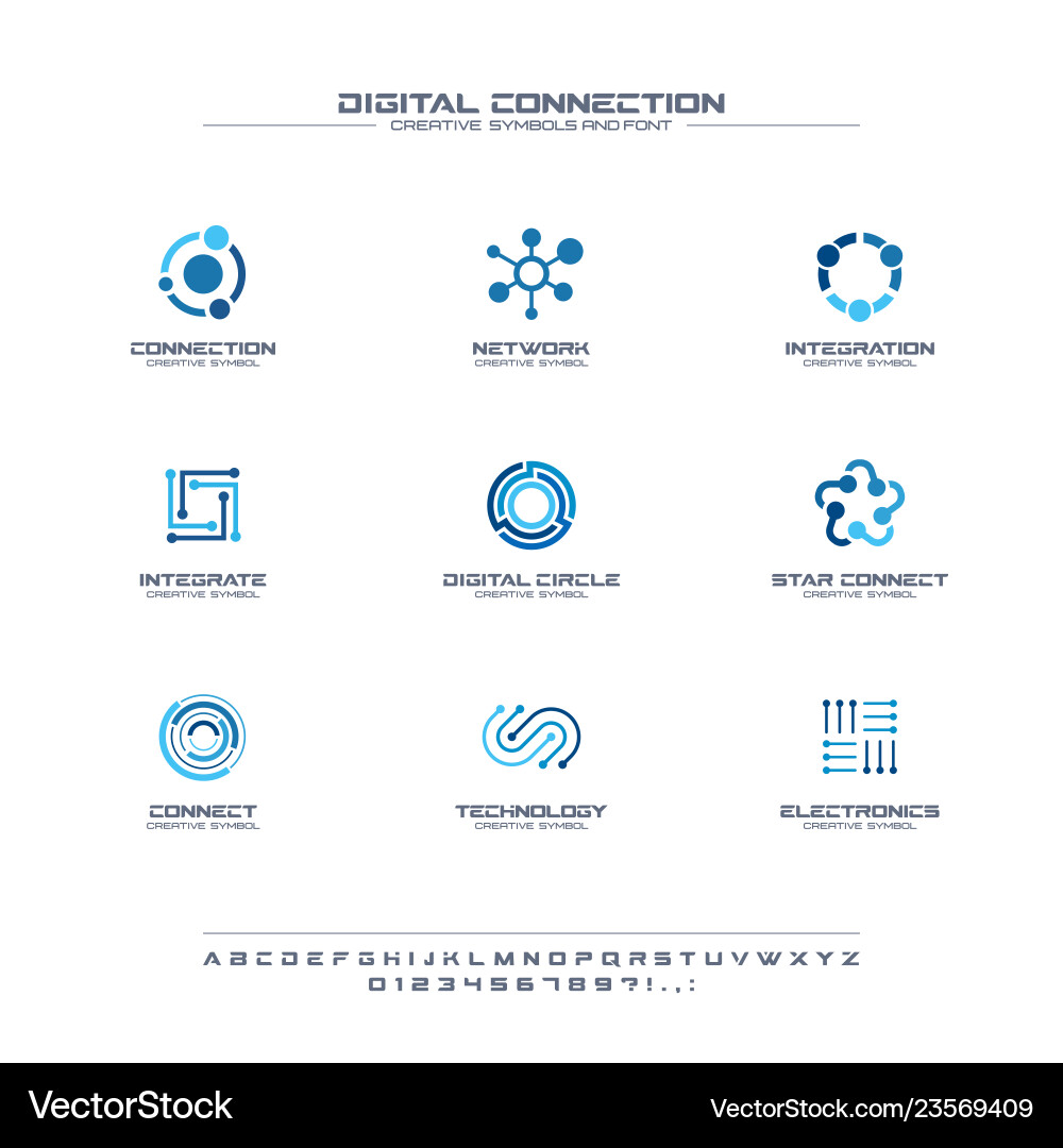 Digital connect creative symbols set font concept Vector Image