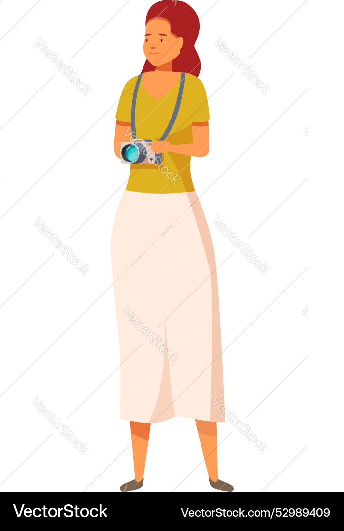 Female photographer holding digital camera Vector Image