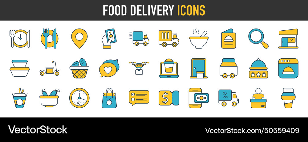 Food delivery service icon set Royalty Free Vector Image