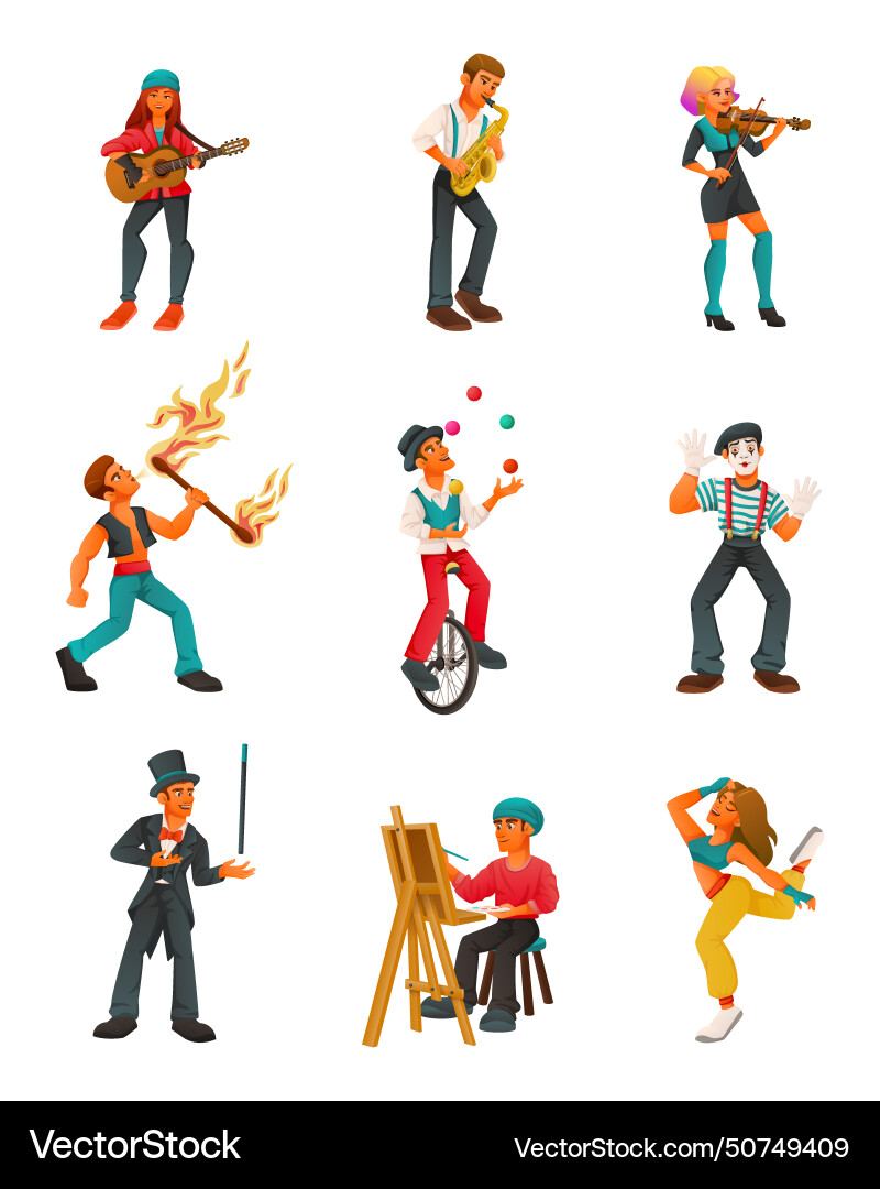 Street performers artist set Royalty Free Vector Image
