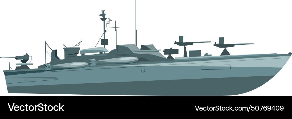 Warship side view military ship cartoon Royalty Free Vector