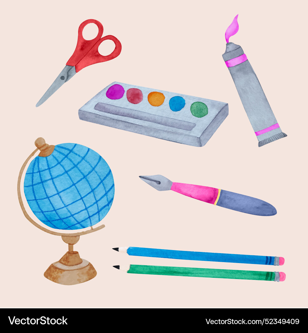 Watercolor back to school elements collection Vector Image