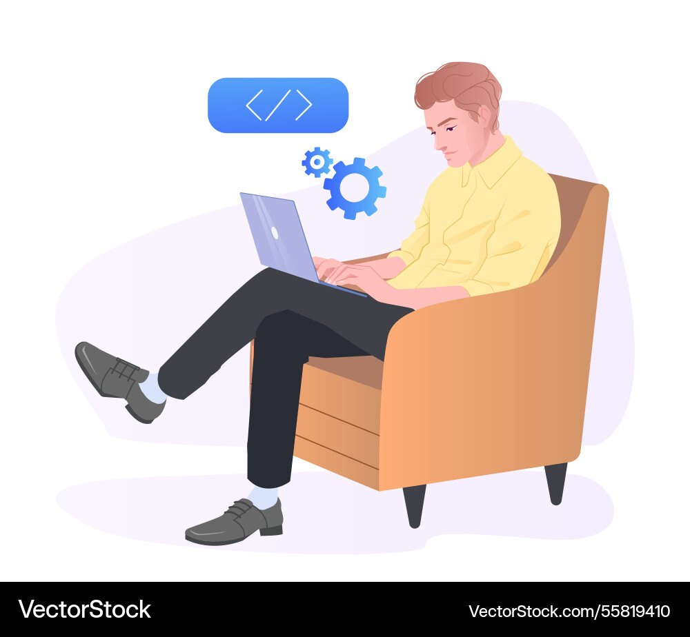 Developer working on laptop Royalty Free Vector Image