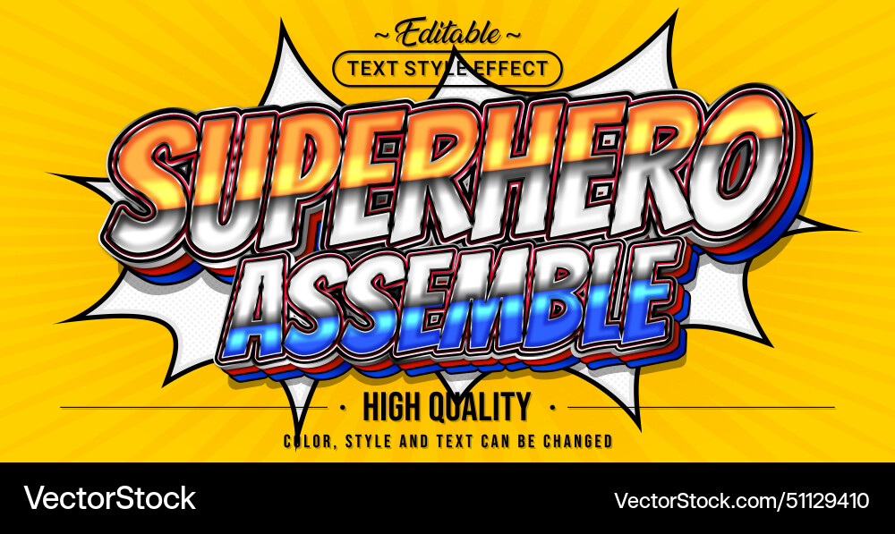 Editable text style effect - superhero text style Vector Image