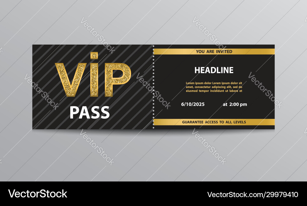Elegant VIP Pass Coupon Template Royalty Free Vector Image