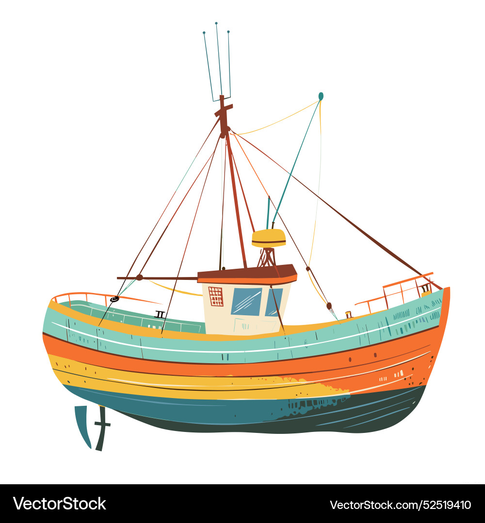 Fishing boat side view bright colorful hull Vector Image