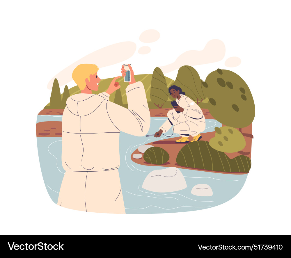 Two scientists conduct environmental research Vector Image