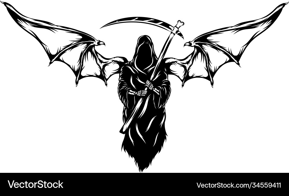 Black grim reaper with big bat wings Royalty Free Vector