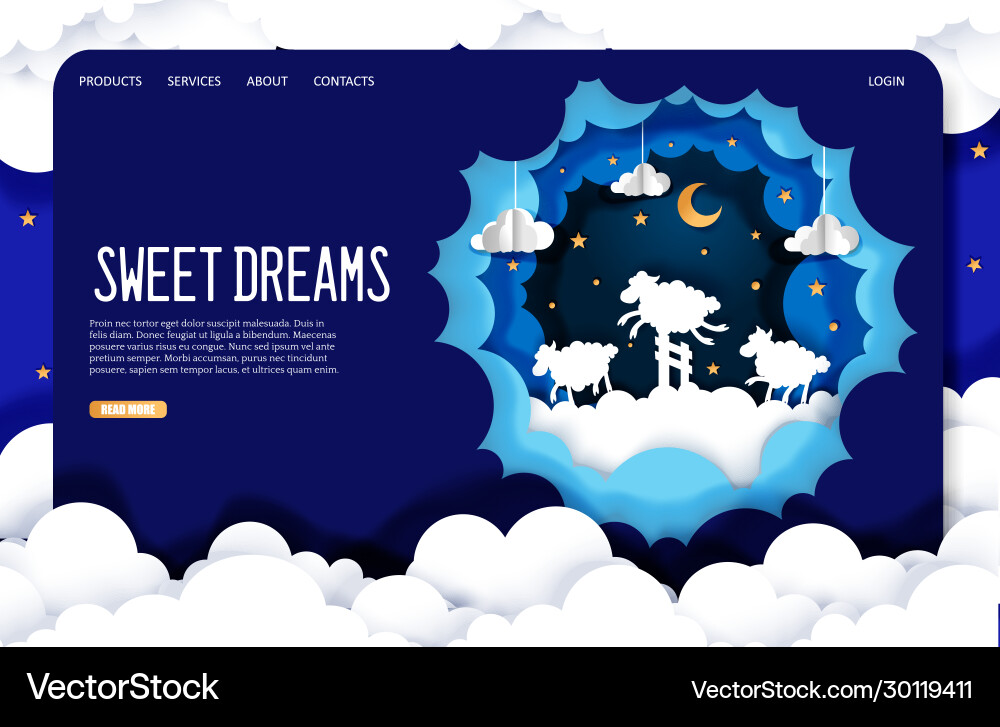 Starry Night Sheep Landing Page Royalty Free Vector Image