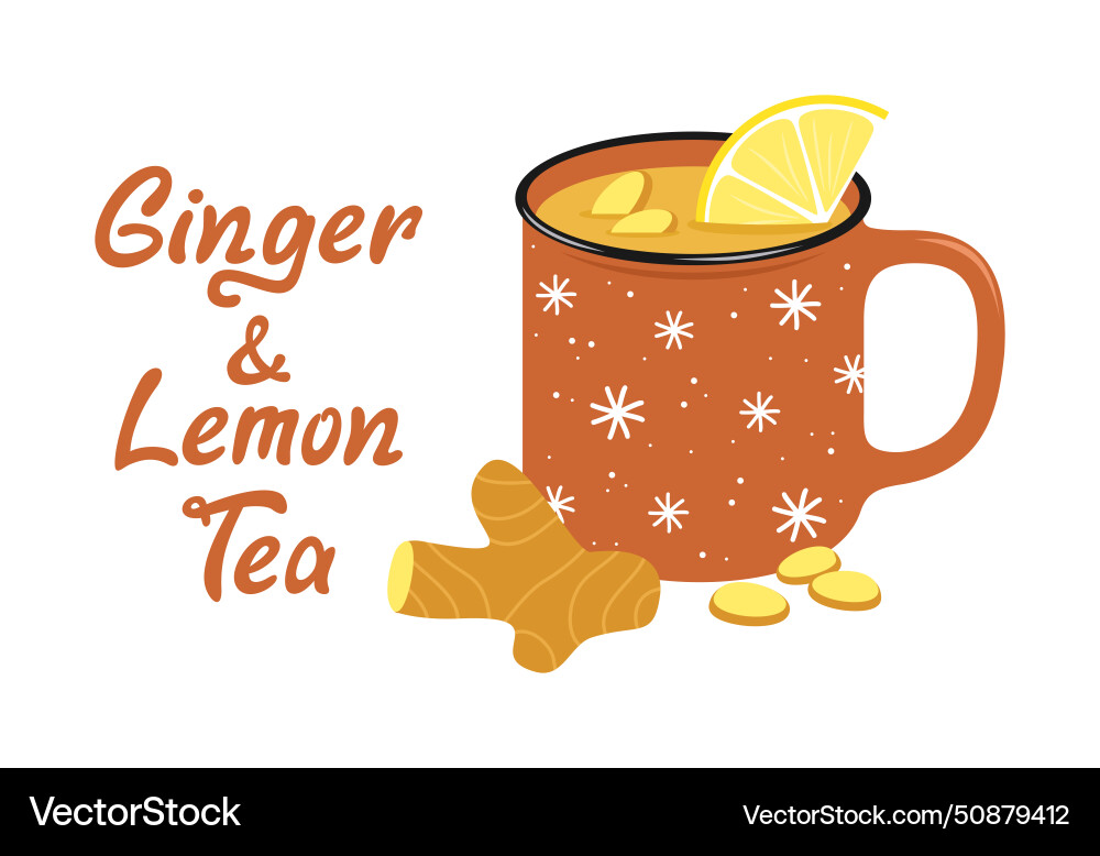A cup of ginger lemon tea with root Royalty Free Vector