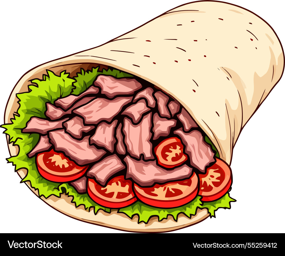 Delicious doner kebab wrap with grilled meat Vector Image