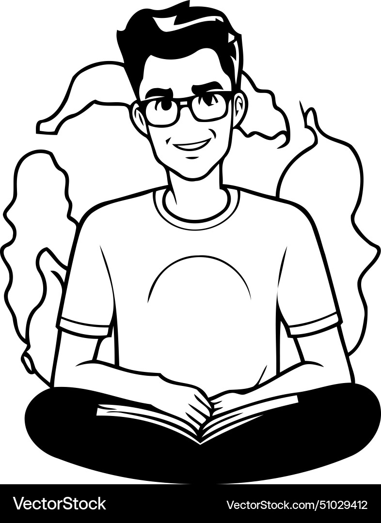 Man reading a book in flat style cartoon character