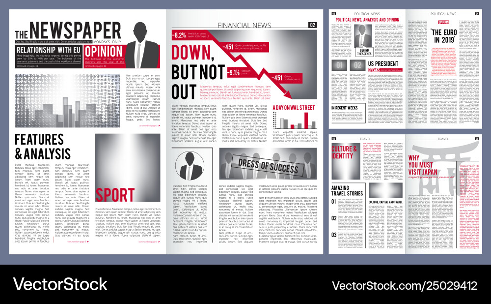 Newspaper template print design layout Royalty Free Vector