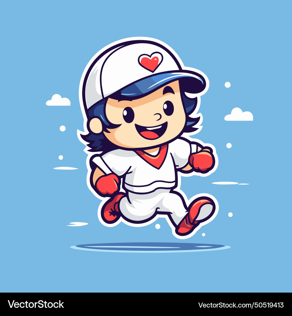 Cute little baseball player running cartoon Vector Image