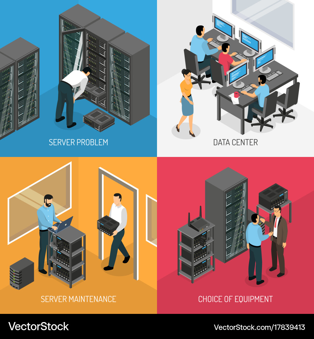 Datacenter 2x2 isometric design concept Royalty Free Vector