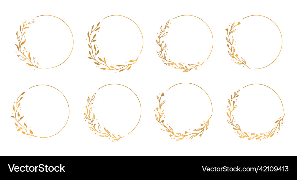 Gold circle frame elegant wreath round border Vector Image