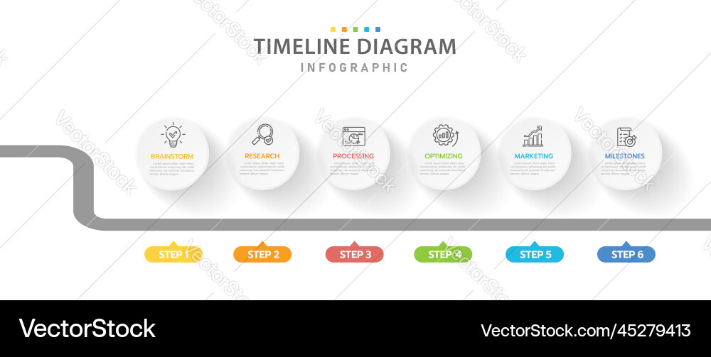 Infographic 6 steps timeline diagram with roadmap Vector Image