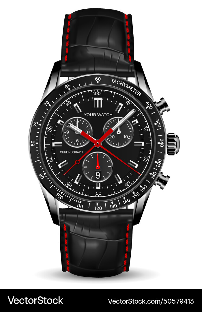 Realistic clock watch chronograph black face Vector Image