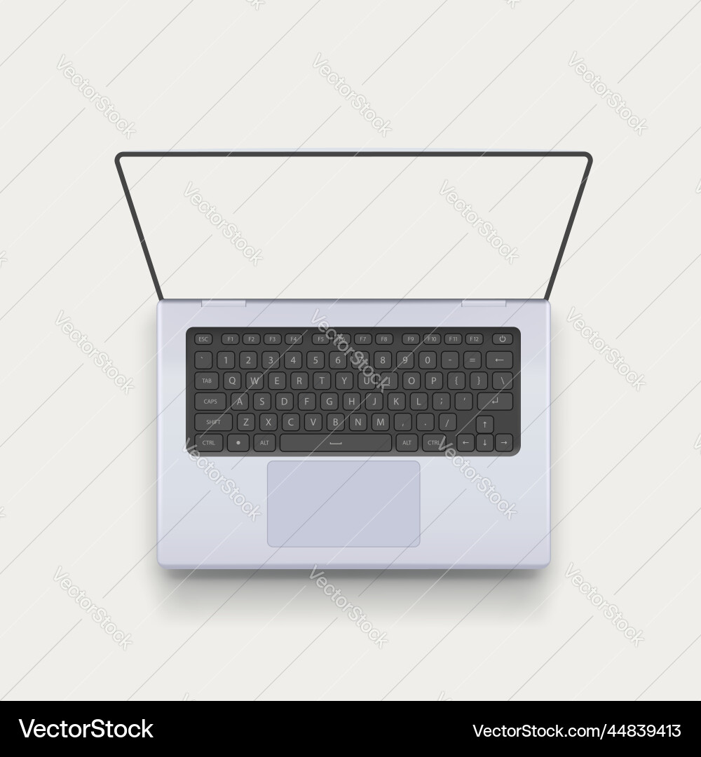 Realistic laptop view from top on white Royalty Free Vector