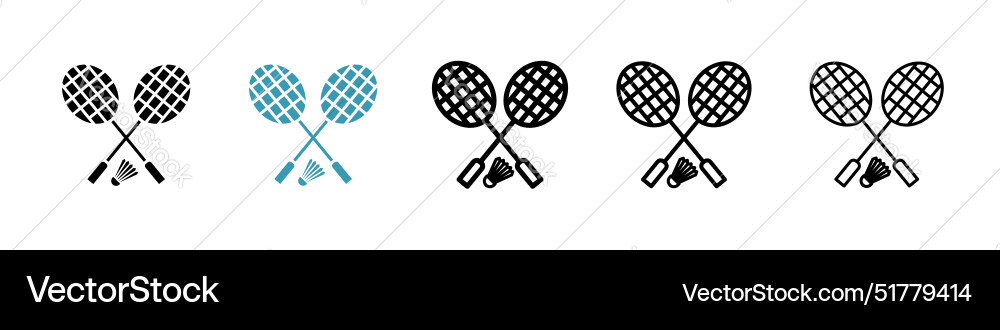 Badminton icon set black filled and outlined style