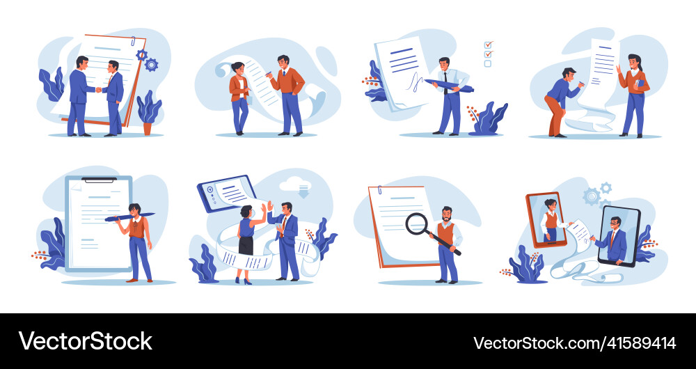 People sign document characters signing contract Vector Image