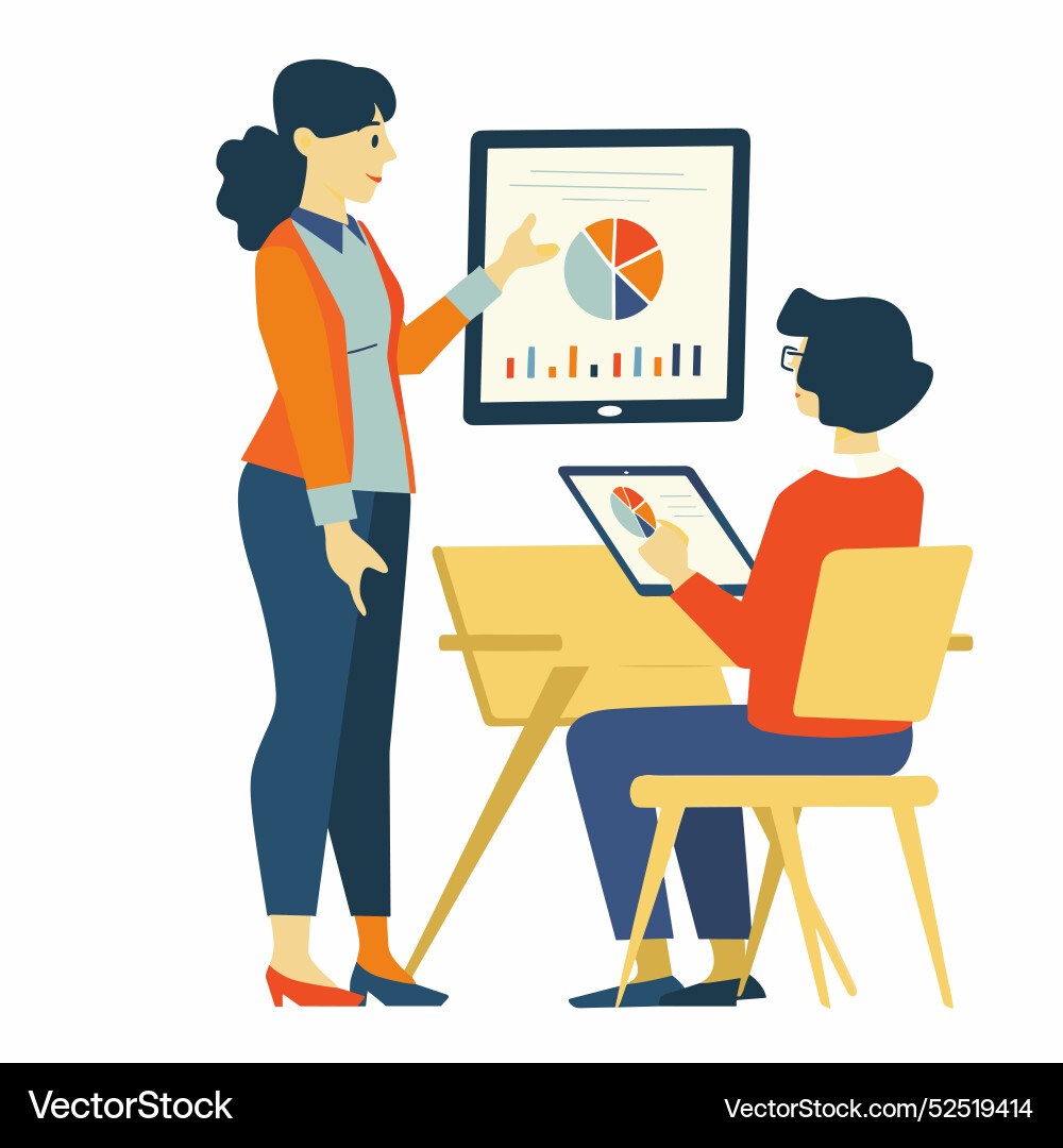 Scenario 1 woman presenting data chart screen Vector Image