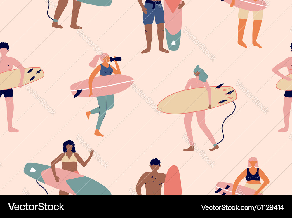 Summer beach seamless pattern with surfers surf Vector Image