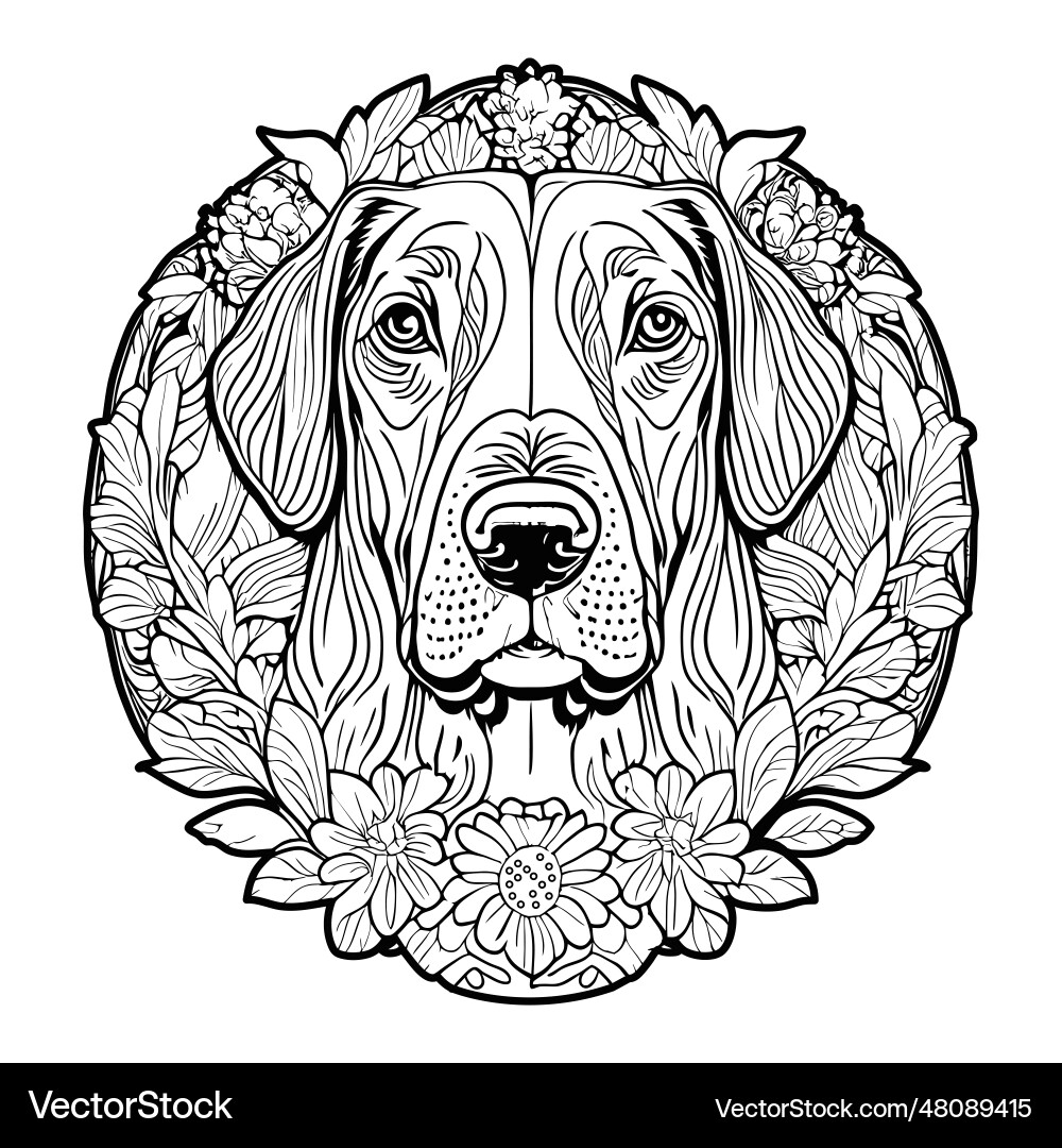 Cute dog head with flower coloring pages Vector Image
