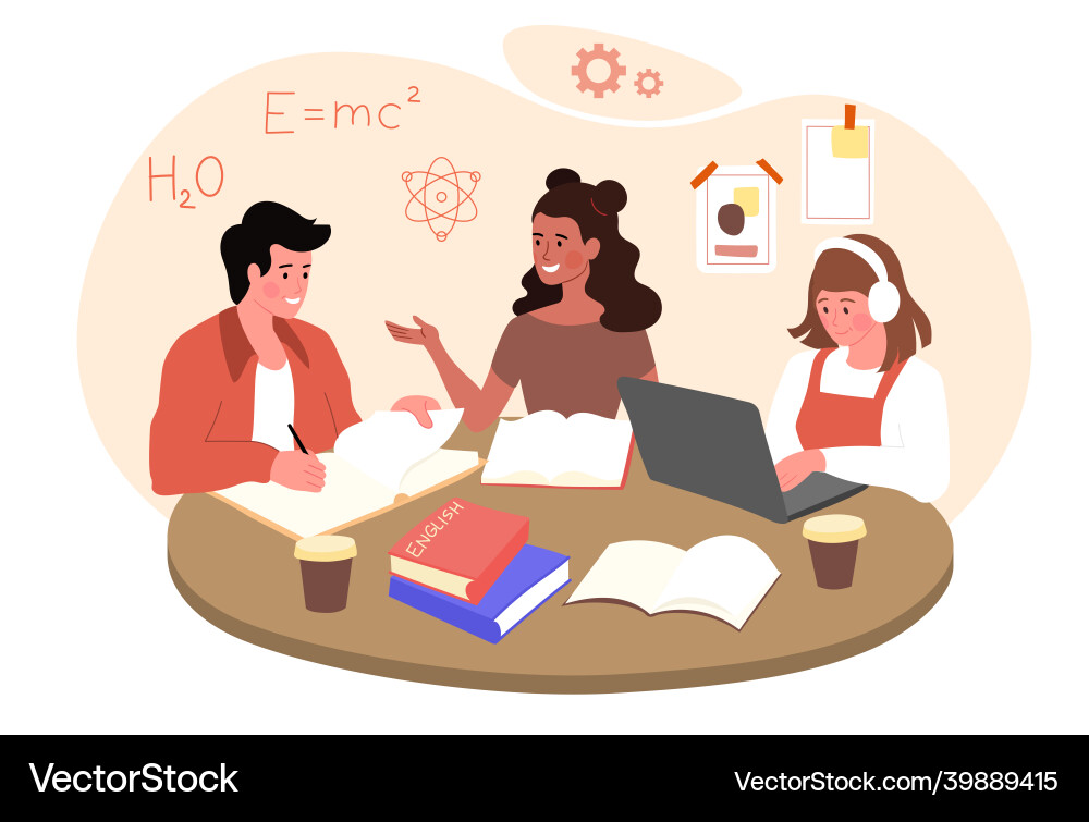 Group of students studying Royalty Free Vector Image