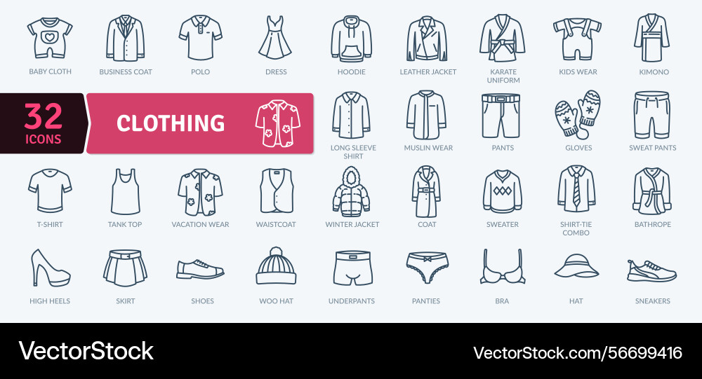 Clothing Line Icons - Apparel Collection Vector Image