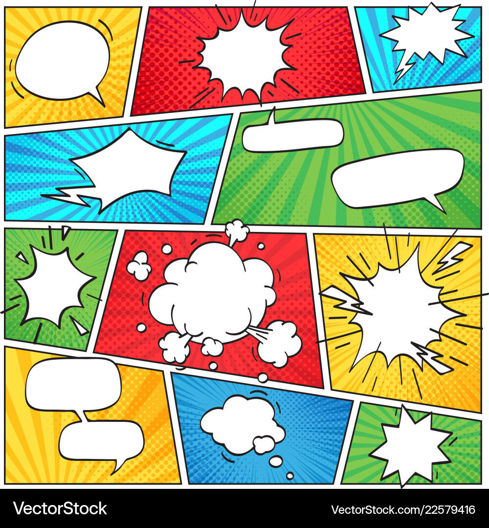 Comic page layout funny comics striped scrapbook Vector Image