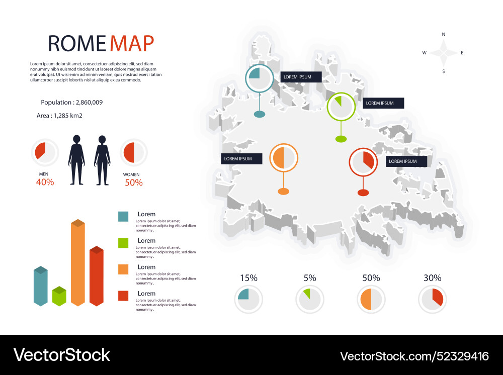 Isometric rome map infographics Royalty Free Vector Image