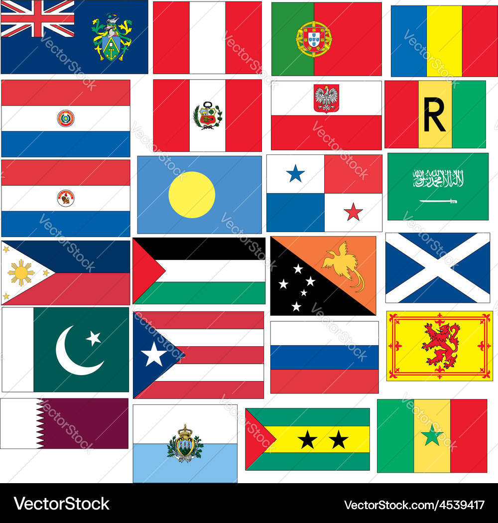 Set of 24 flags countries started with p q r s Vector Image