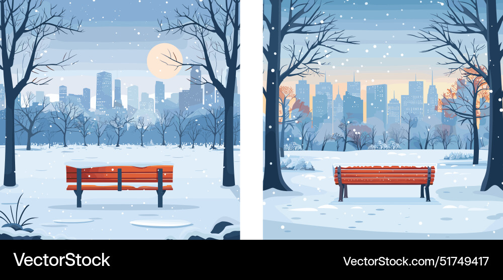 Winter park cartoon scenes snow trees Royalty Free Vector