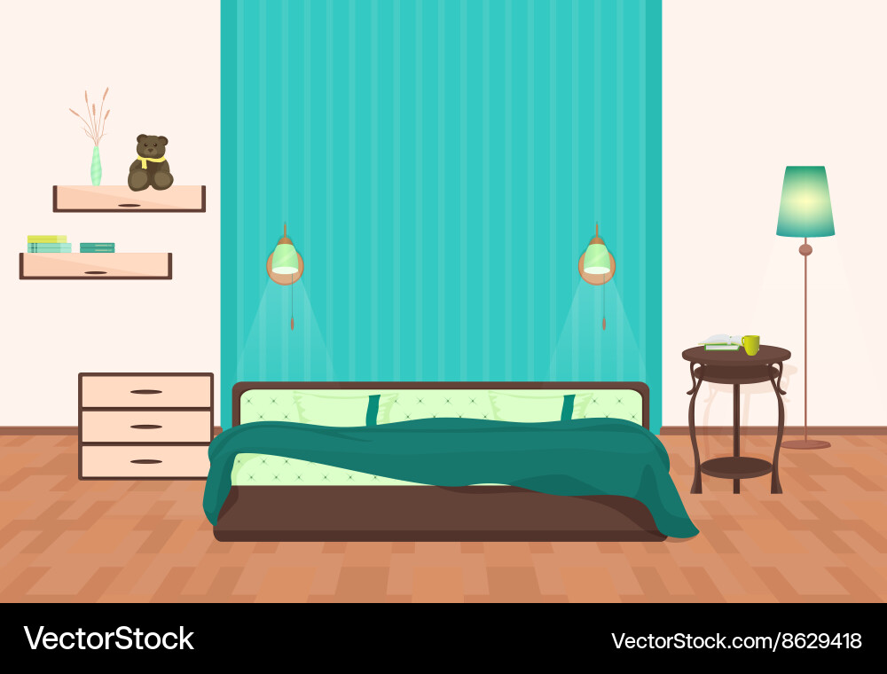 Beautiful modern bedroom interior cartoon Vector Image