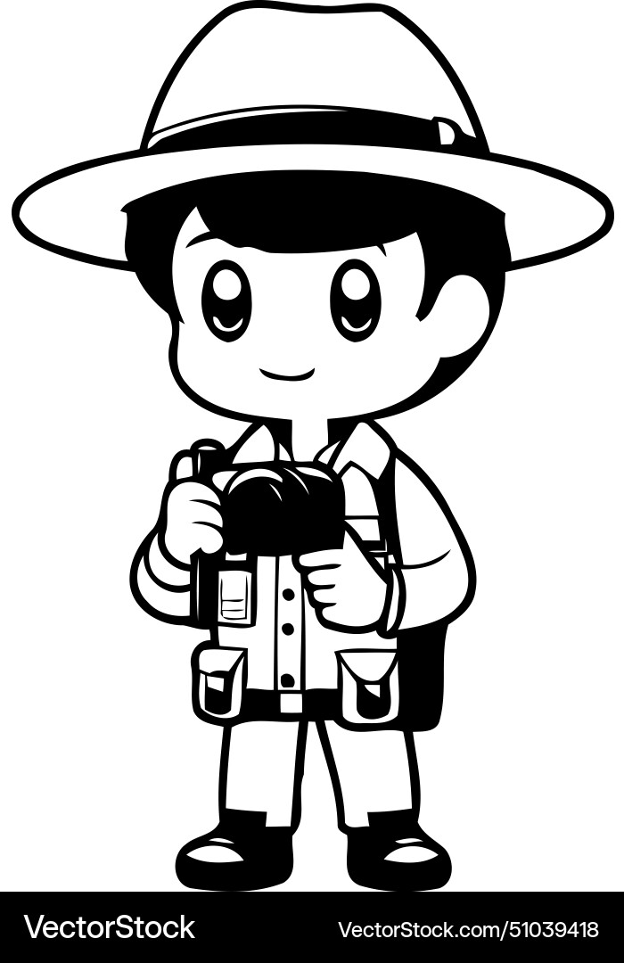 Explorer boy with camera in park cute cartoon Vector Image