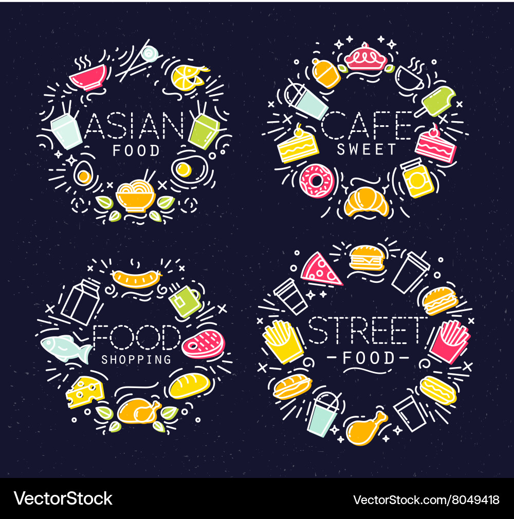 Food flat monograms in vintage Royalty Free Vector Image