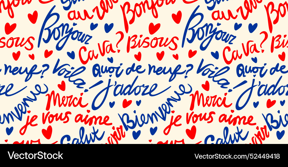 French lettering with variuos phrases blue and Vector Image