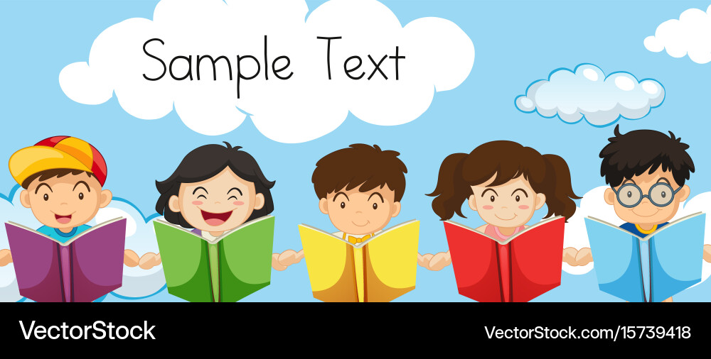 Sample text template with kids reading books Vector Image