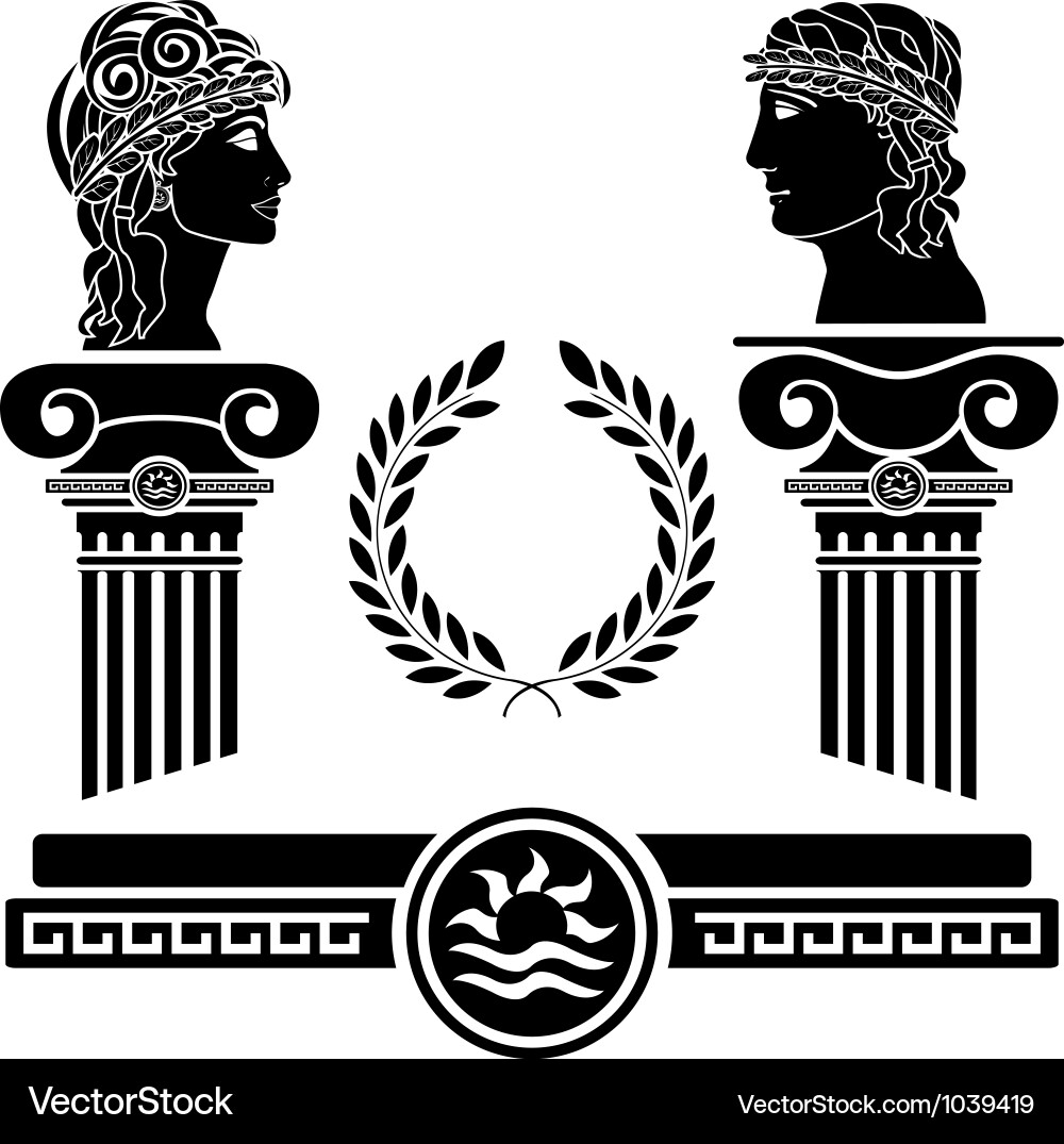 Greek columns and human heads Royalty Free Vector Image