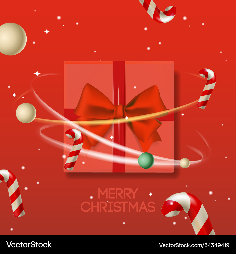 Merry christmas greeting card red gift box Vector Image