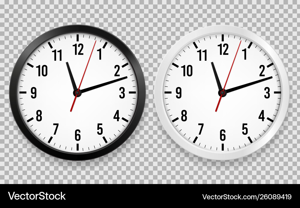 Realistic office clock wall round watches Vector Image