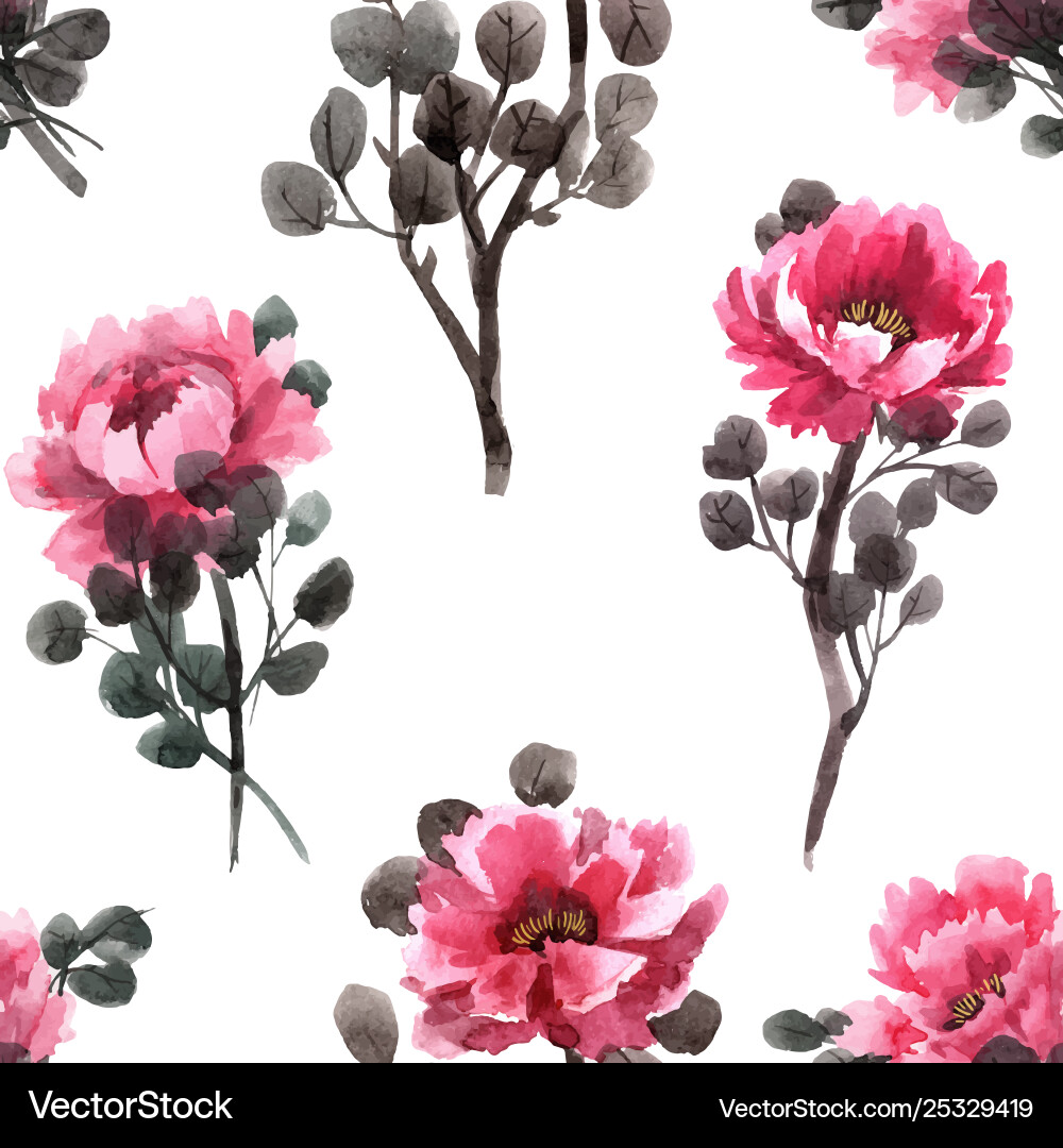 Watercolor chinese rose pattern Royalty Free Vector Image